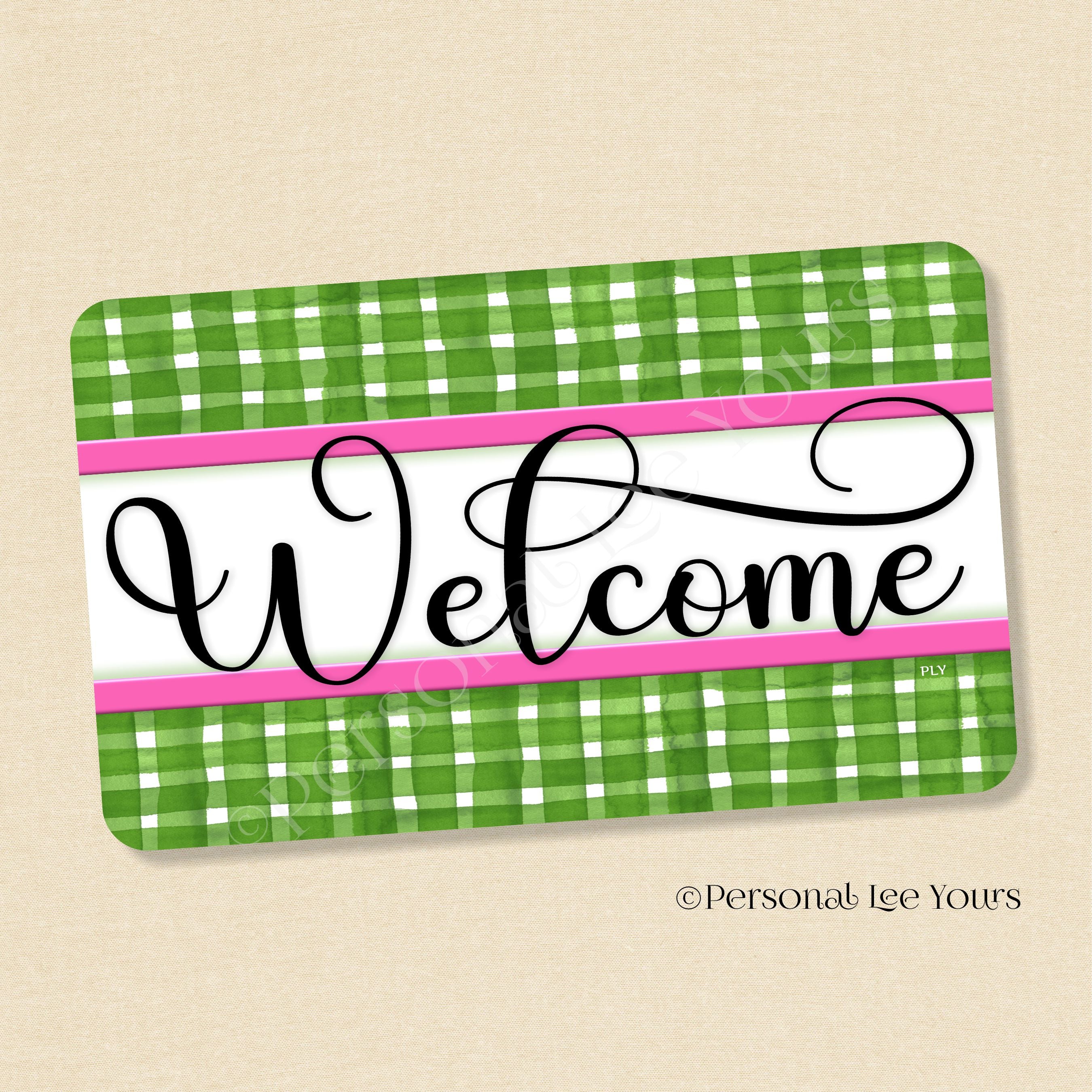 Gingham Welcome Green and Hot Pink Best Wreath Signs by Personal Lee Yours