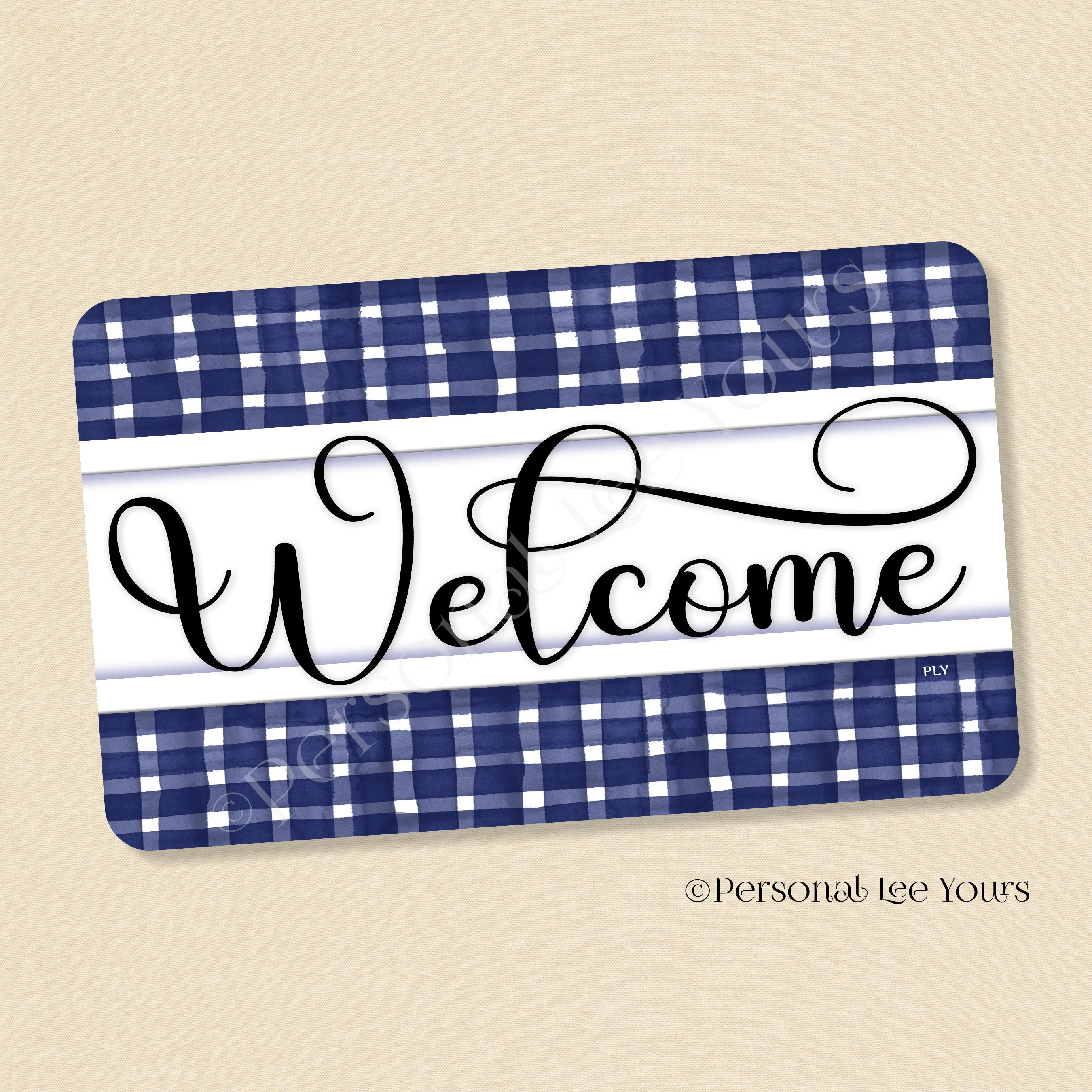 Gingham Welcome Navy and White Best Wreath Signs by Personal Lee Yours