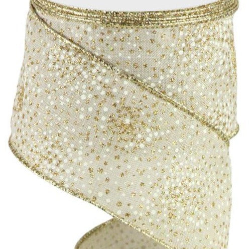 Wired Ribbon * Glitter Dots * Gold/Laser Gold/Lt Beige * 2.5" x 10 Yar ...