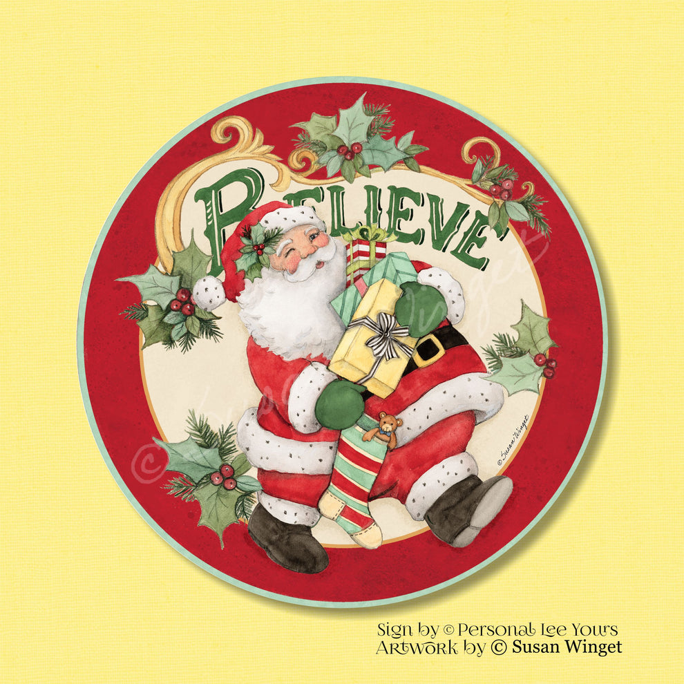 Susan Winget Exclusive Sign * Retro Santa * Round * Lightweight Metal ...