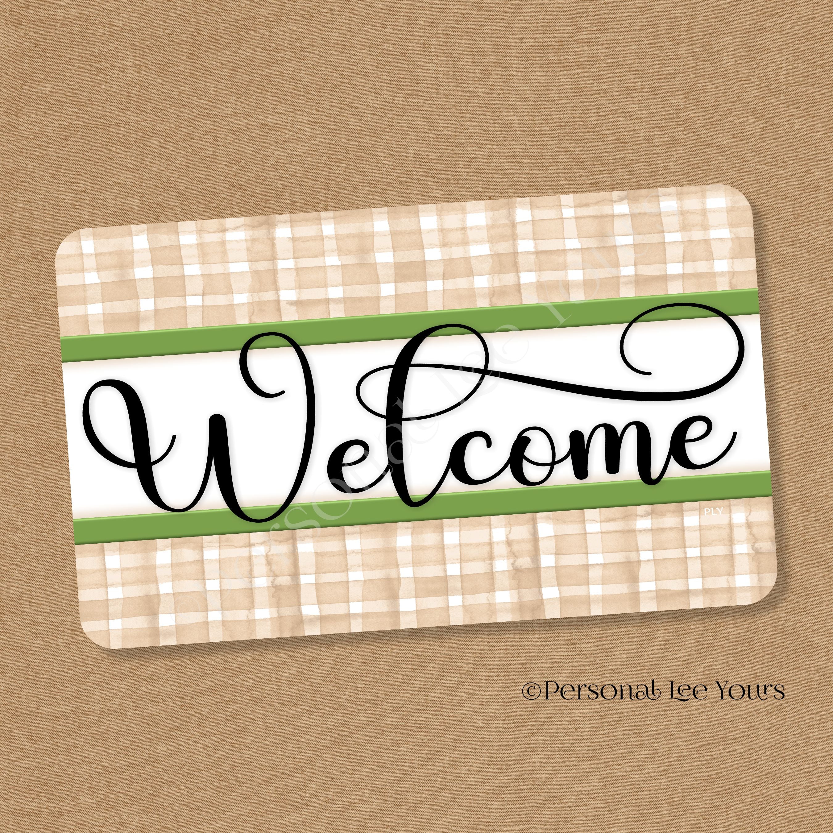 Personal Lee Yours Gingham Welcome Beige and Green Best Wreath Signs ...