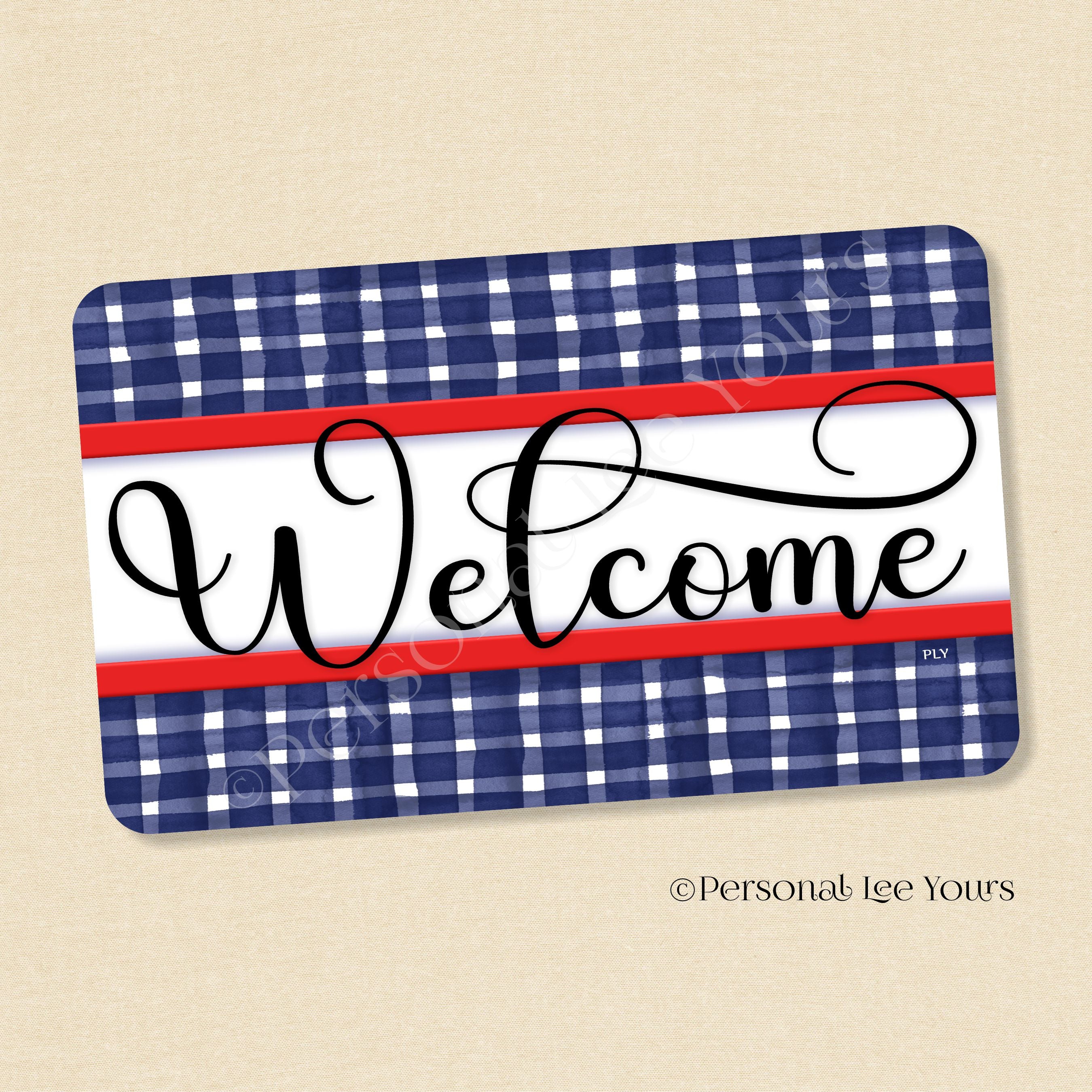 Gingham Welcome Navy and Red Best Wreath Signs by Personal Lee Yours