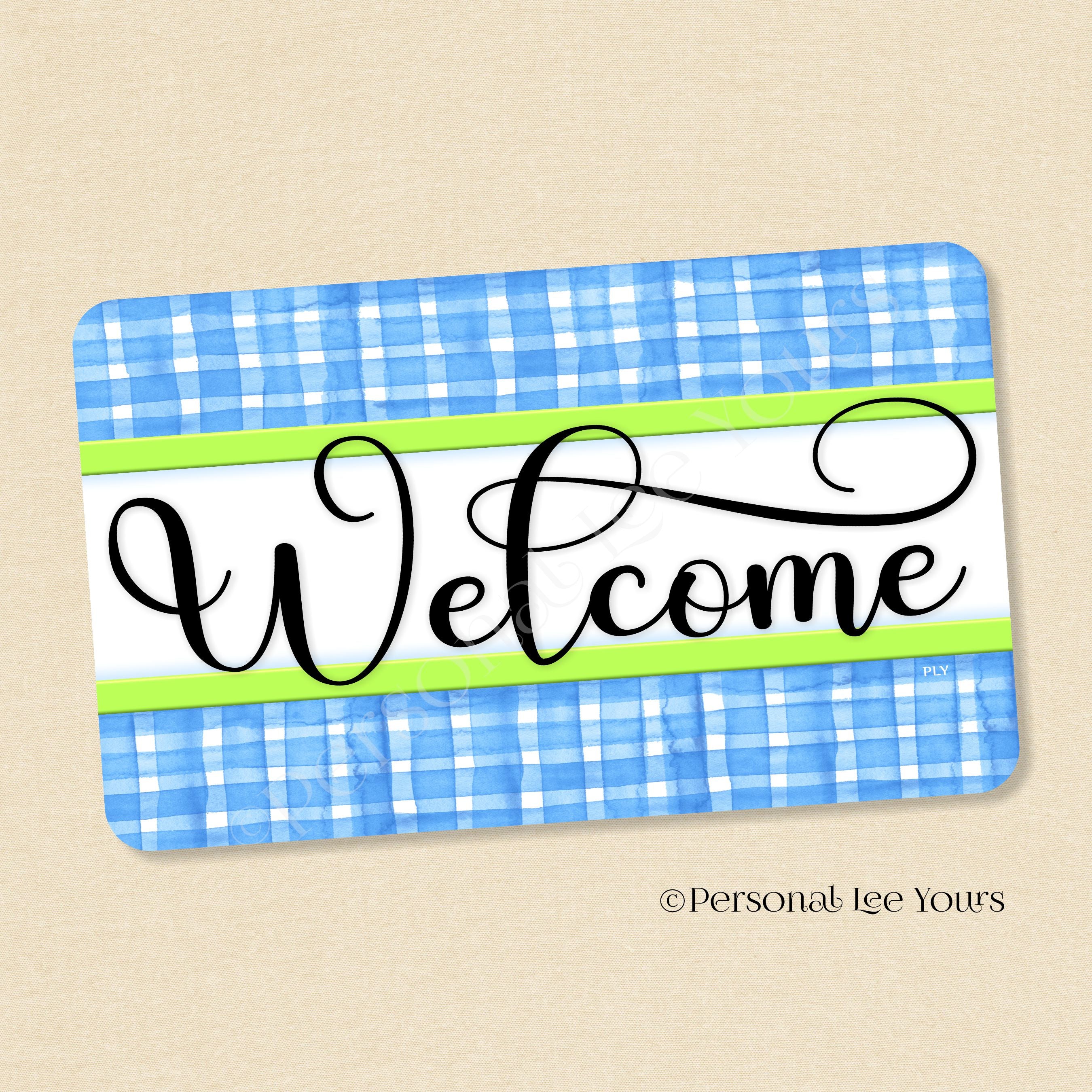 Gingham Welcome Sky Blue and Lime Best Wreath Signs by Personal Lee Yours