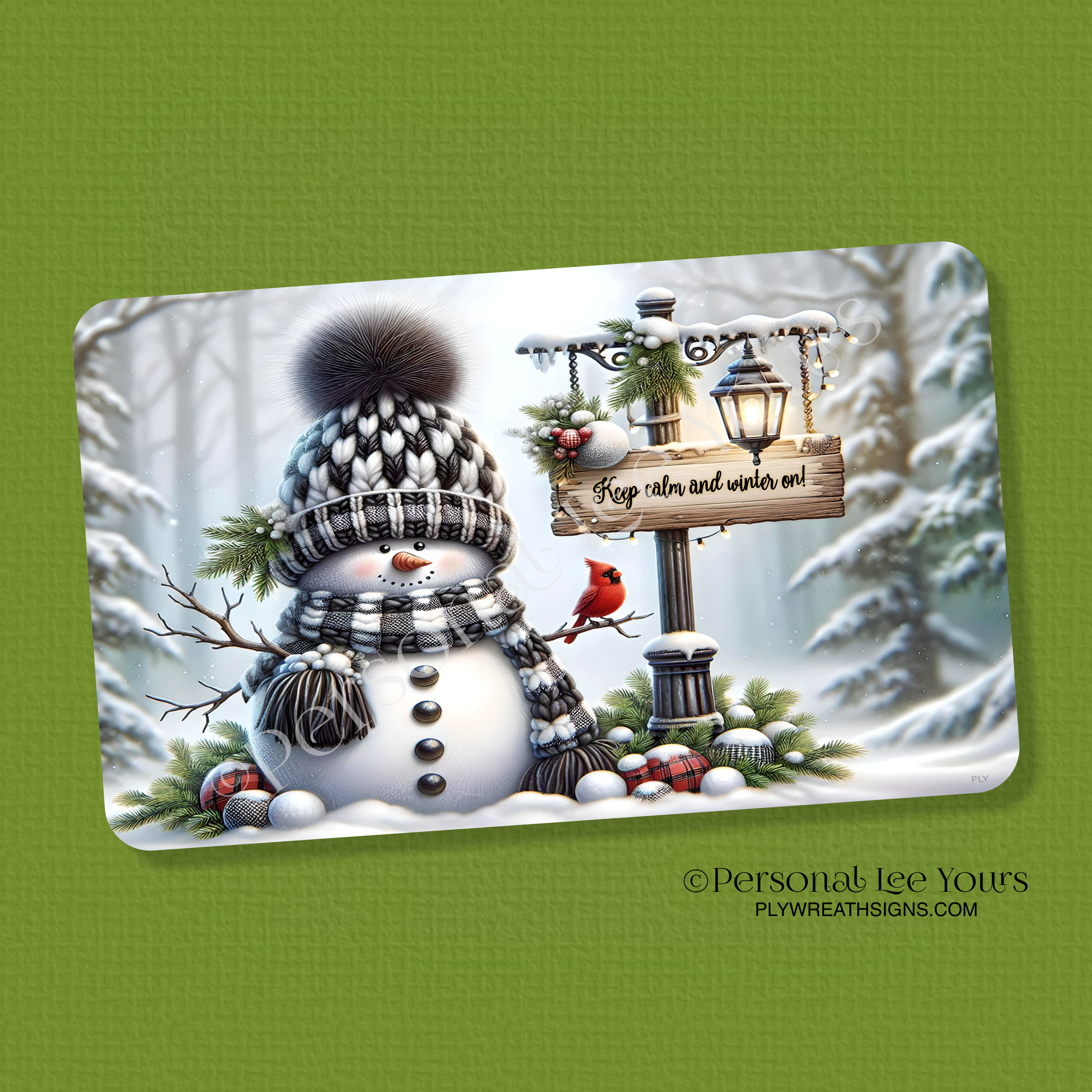 Personal Lee Yours Wreath Signs, Keep Calm and Winter On, Horizontal