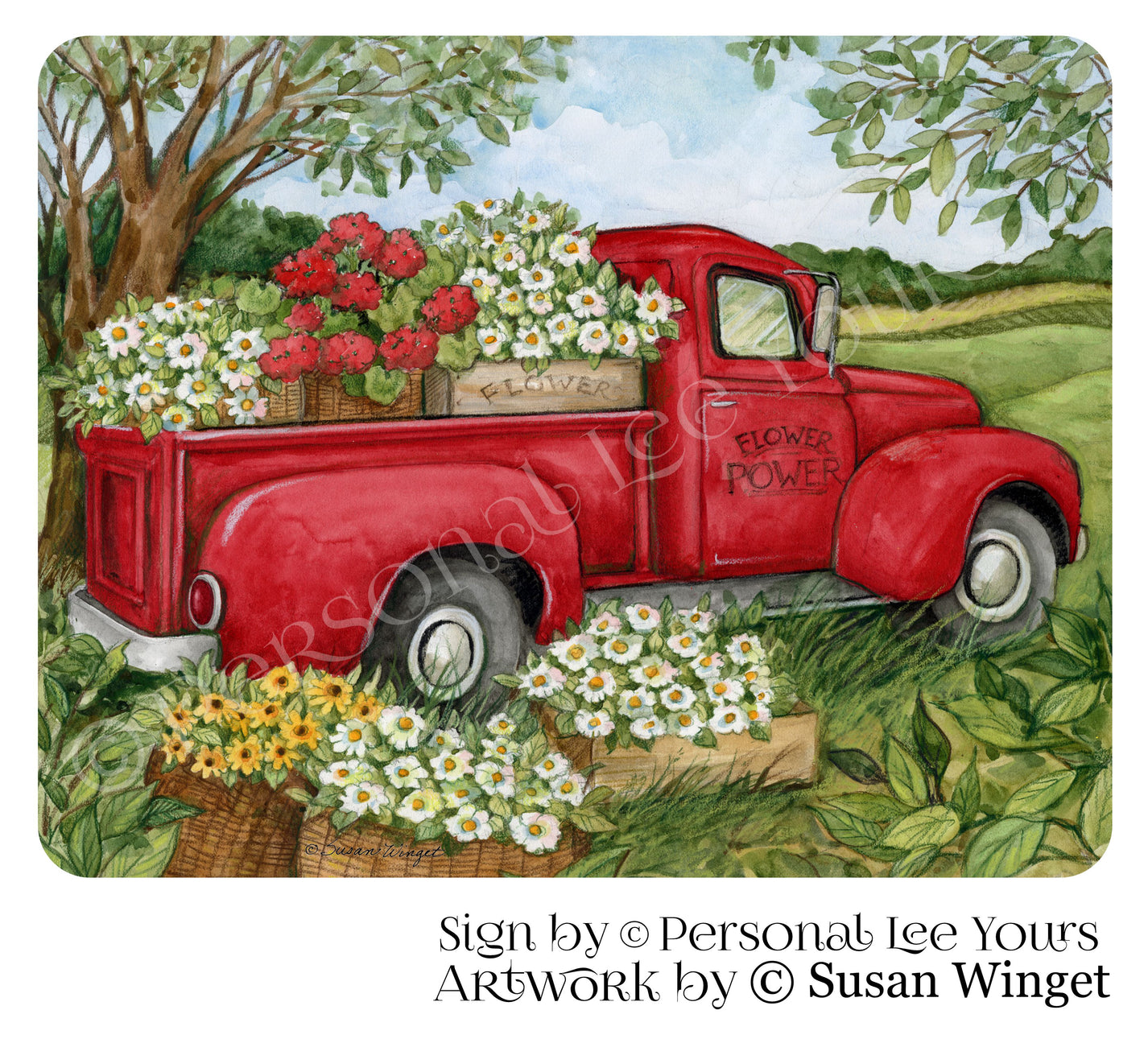 Susan Winget Exclusive Sign * Flower Power * Red Truck * 2 Sizes * Lig ...