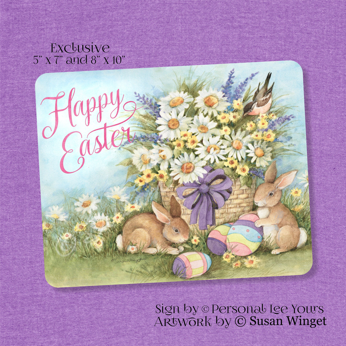Susan Winget Exclusive Sign * Happy Easter * Basket and Bunnies * 2 Si ...